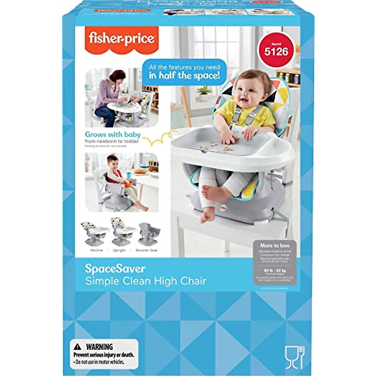 Fisher-Price Baby to Toddler High Chair SpaceSaver Portable Dining Seat & Booster with Washable Deep Tray & Liner, Windmill