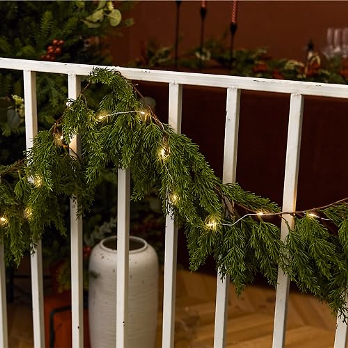 6FT PARTY JOY Seasonal Artificial Christmas Garland with Lights Pine Needle Cypress Garland for Holiday Winter Indoor Outdoor Decor