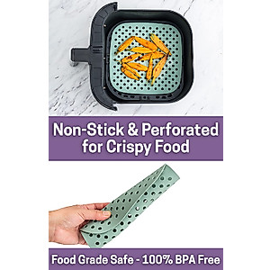 Air Fryer Silicone Liners, Non-Stick, Easy Clean, Reusable Air Fryer Liner Mats Accessories 8.5” SQUARE (2-Pack) “JUNIPER” Fits most air fryer models