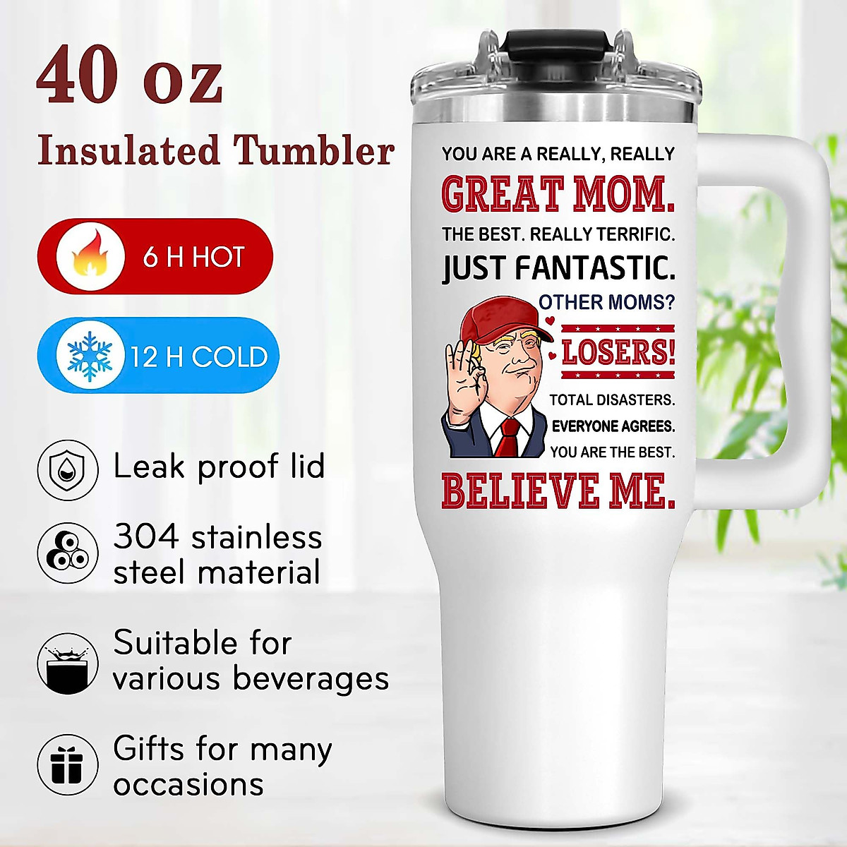 LOTWATEGO Mom Gifts - Christmas Gifts For Mom - Mothers Day Mug - Mother Mug Gifts for Mom from Daughter Son - Mom Birthday Gifts - New Mom Gifts for Women - You're A Great Mom Tumbler With Handle