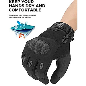 KEMIMOTO Tactical Gloves for Men, Touchscreen Motorcycle Gloves with Hard Knuckle for Outdoor Sports Motorcycle Cycling Tactical Training Airsoft Paintball Shooting Hunting Hiking Camping Climbing