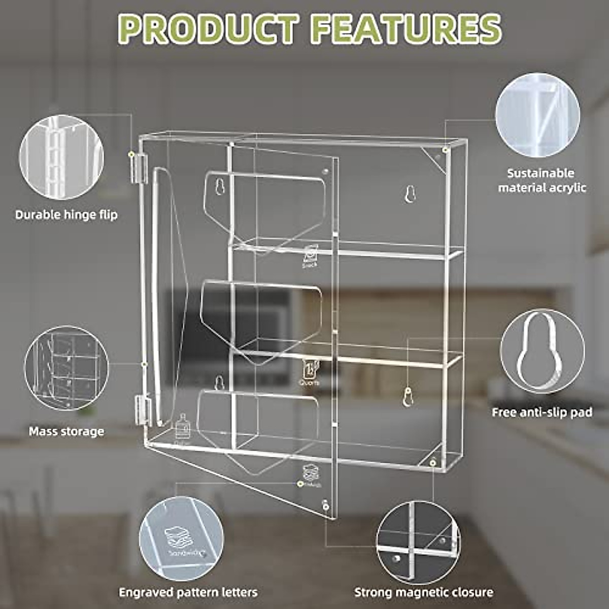 Food Bag Storage Organizer, KEPDTAI Ziplock Bag Organizer Holders Acrylic Kitchen Drawer Compatible with Ziploc, Solimo, Hefty, Glad, Gallon, Quart, Sandwich, Snack, Variety Size Bags (Clear)