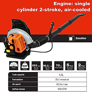 665 CFM Leaf Blower, Gas Blower, Electric Leaf Blower for Lawn Care, Backpack Blower, 1 Set Leaf Blower 2-Stroke Engine Multi-purpose 63 Cubic Centimeter High Strength Snow Blower for Outdoor (Orange)