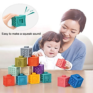 DuLaSeed Baby Toys,12PCS Baby Soft Building Blocks with Numbers Animals Shapes Textures,Toddler Educational Squeeze Toys for Infant Kids Children