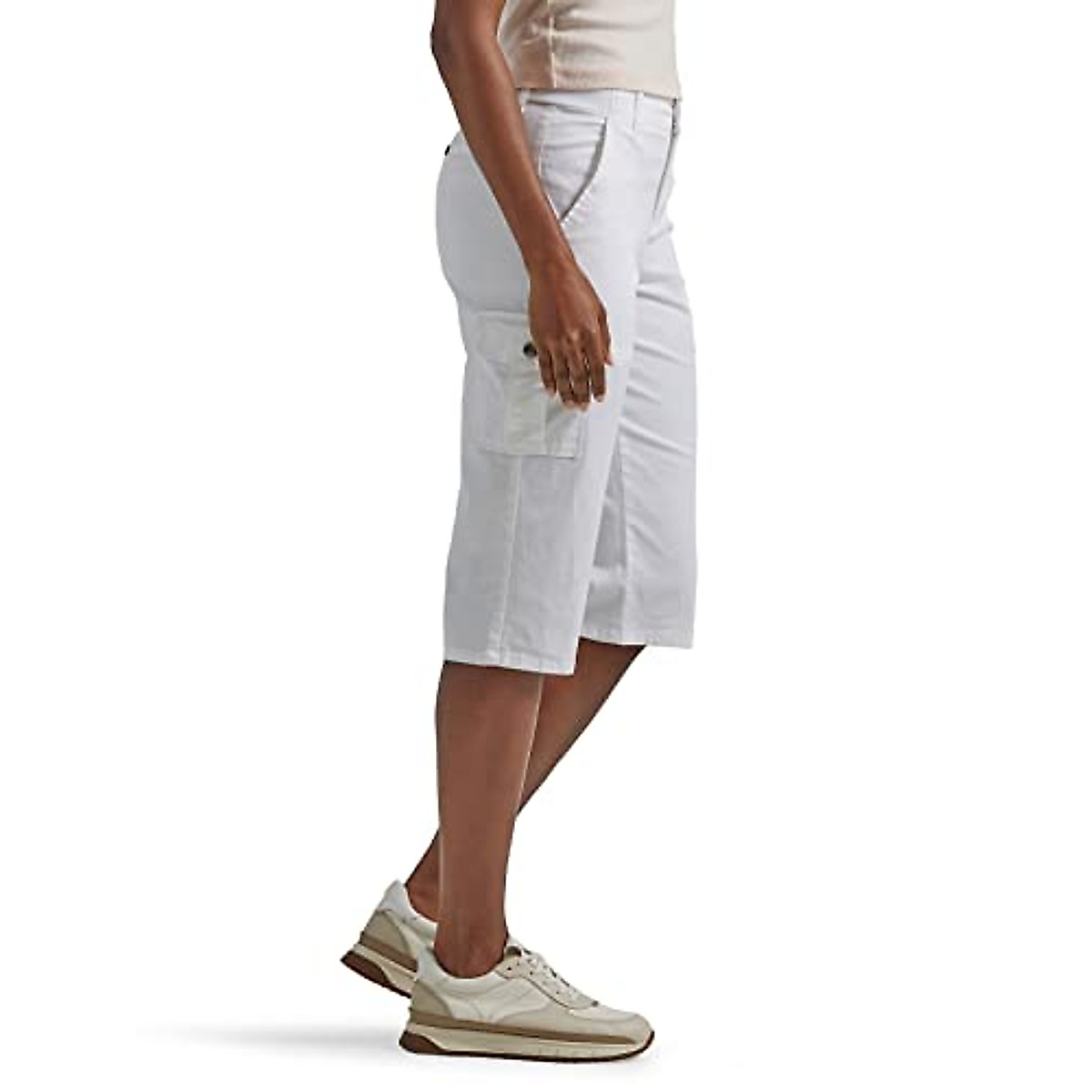 Lee Women's Plus Size Flex-to-Go Mid-Rise 17" Cargo Skimmer Capri Pant, White