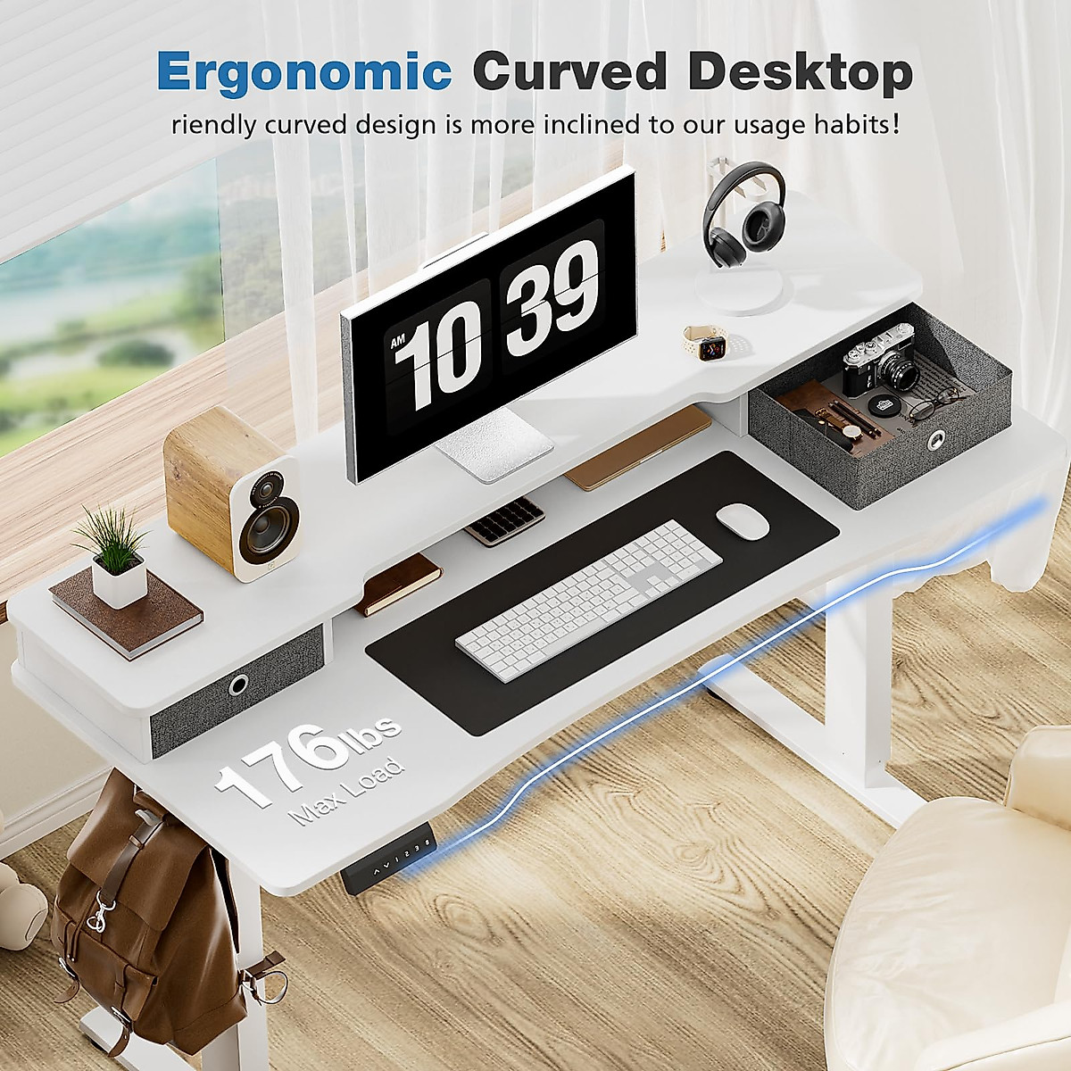 Electric Standing Desk with Double Drawers, 40 x 24 Inch Adjustable Height Sit Stand Up Desk with Storage Shelf for Home Office Computer Table Workstation with Splice Board