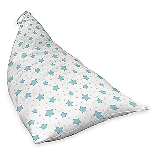 Ambesonne Neutral Color Lounger Chair Bag, Cartoonish Soft Toned Pastel Stars Cartoon Bicolour Design, High Capacity Storage with Handle Container, Lounger Size, Cadet Blue and Pale Peach