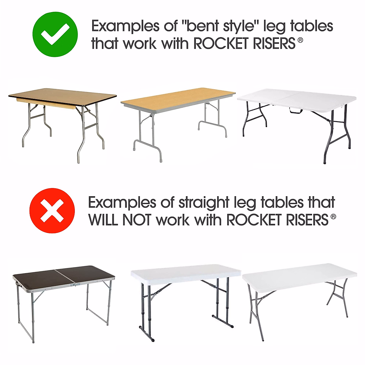 Rocket Risers Folding Table Risers - Make Your Folding Table a Counter Height Table - Set of 4 Table Leg Risers