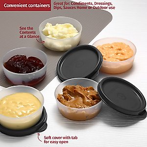 Condiment Cups Containers with Lids- 4 pk. 2.3 oz.Salad Dressing Container to go Small Food Storage Containers with Lids- Sauce Cups Leak proof Reusable Plastic BPA free for Lunch Box Picnic Travel