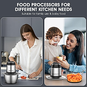 Food Processors, Mini Meat Grinder & Veggie Chopper with 2 Bowls (8 Cup+8 Cup), Electric Food Chopper with 2 Sets of Bi-Level Blades for Meat, Vegetables, Fruits and Nuts