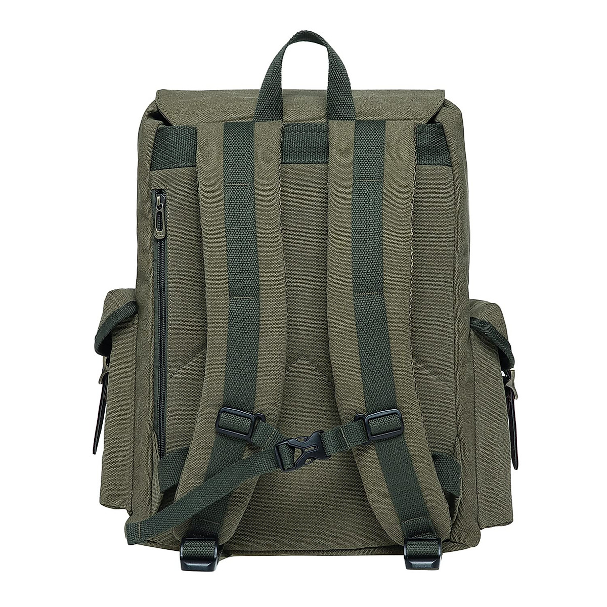 KAUKKO Vintage Casual polyster and Leather Rucksack Backpack(03-CANVAS ARMYGREEN)