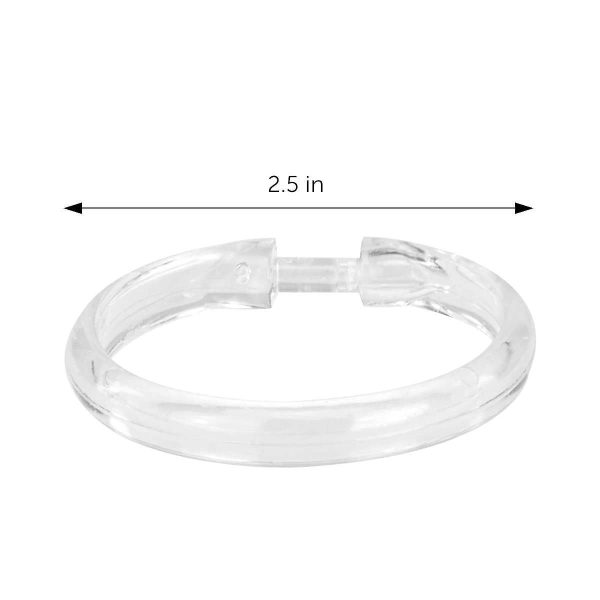 DecorRack 24 Clear Jumbo Shower Curtain Rings, 2 Sets of Large Plastic C Shape Shower Hooks, Ring Hangers with Clip for Bathroom Shower Curtain Rod (Set of 24)