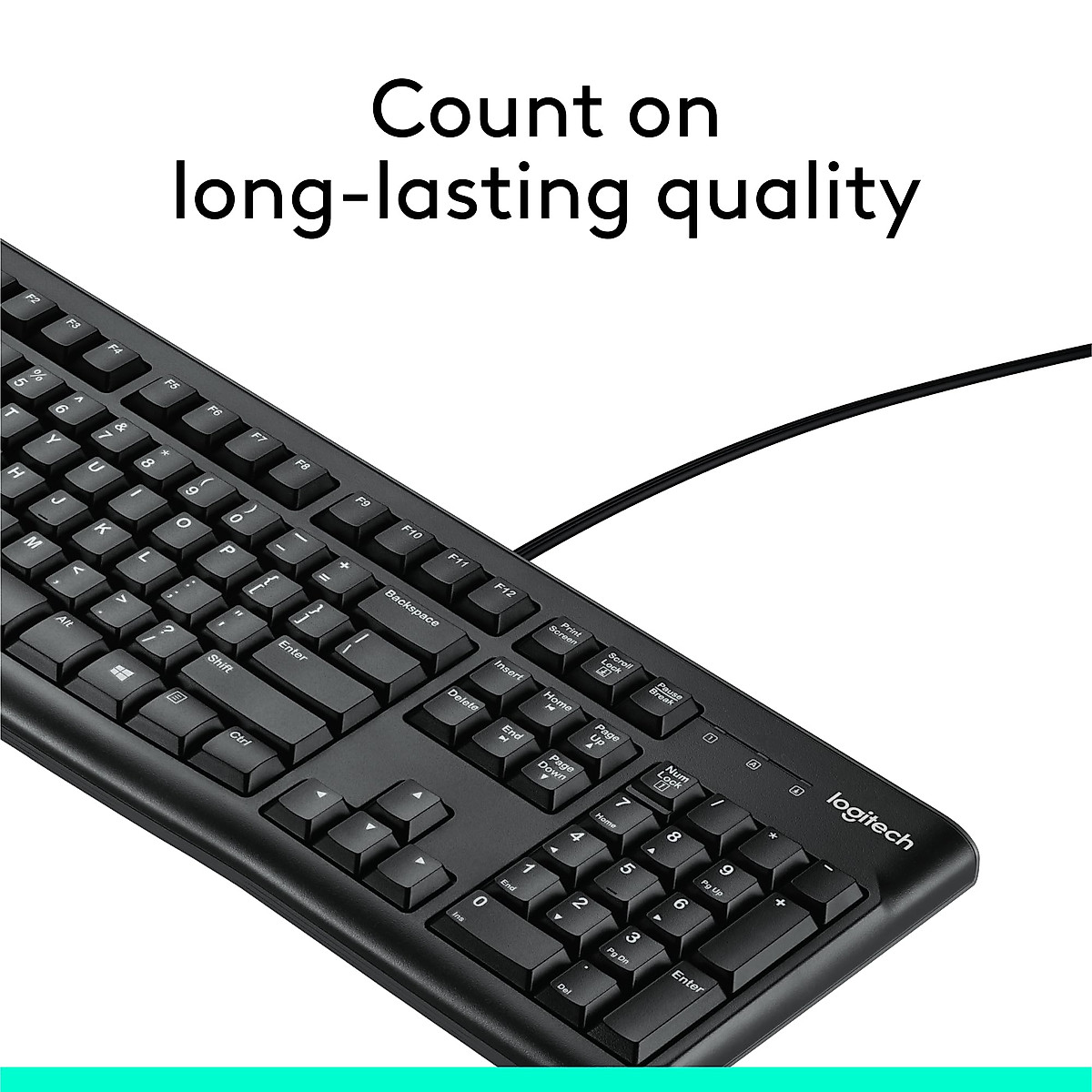 Logitech K120 Wired Keyboard for Windows, Plug and Play, Full-Size, Spill-Resistant, Curved Space Bar, Compatible with PC, Laptop - Black