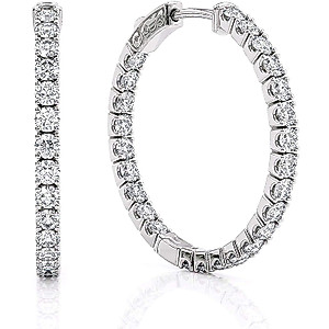 3 Carat Moissanite Inside Out Hoop Earrings for Women in 925 Sterling Silver (G-H, VS, cttw, DEW) Secure Lock by Beverly Hills Jewelers