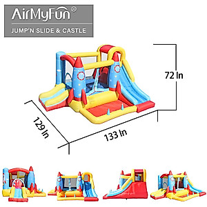 AirMyFun Inflatable Bounce House,Bouncy Castle with Air Blower,Play House with Ball Pit,Inflatable Kids Slide,Jumping Castle with Carry Bag(Rocket Theme)