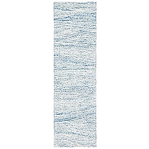 Safavieh Metro Collection 2'3" x 6' Blue/Ivory MET995M Handmade Modern Contemporary Wool Entryway Foyer Living Room Bedroom Kitchen Runner Rug
