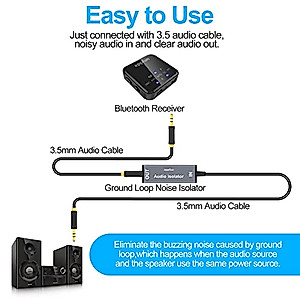 eppfun AV100A Ground Loop Noise Isolator for Car Audio/Home Stereo System (Hum Eliminator- Eliminate The Buzzing Noise) with Jack 3.5mm Audio Cable