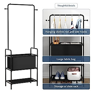 UDEAR Clothes Rack,Standard Garment Rack with Large Storage Bag,2 Non-woven Fabric Storage Shelves and 2 Hooks,Black