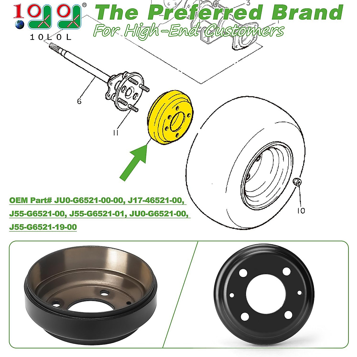 10L0L Golf Cart Brake Drum/Hub Assembly for Yamaha G1 G2 G8 G9 G11 G14 G16 G19 G22 G29 1978-Up Gas or Electric Golf Cart OEM# JU0-G6521-00-00 (2 Pack)