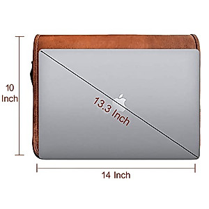 RUSTIC TOWN 14 inch Vintage Crossbody Genuine Leather 13.3-inch Laptop Messenger Bag Gifts for Him Her (Medium, Brown)