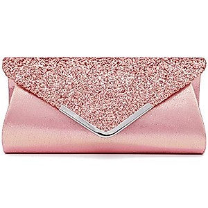 ZIUMUDY Sparkly Glitter Evening Envelop Clutches Shoulder Chain Bags Bridal Wedding Clutch Purse Wallet (Pink)