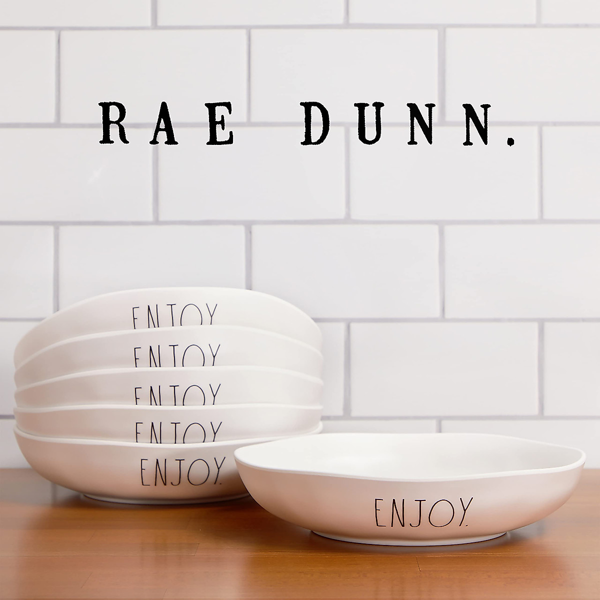 Rae Dunn Melamine Dinner Bowl - Durable Dishwasher Safe Pasta Bowls - Set of 6 (9 inch / 8.2oz) Bowls for Soup, Cereal, Pasta, Salads