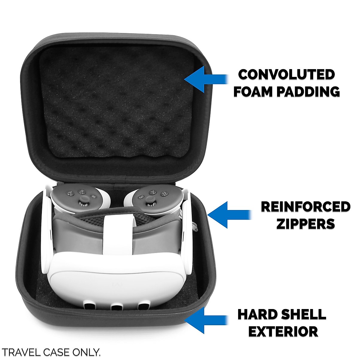 CASEMATIX Mighty and Compact Slim Hard Shell VR Headset Case Compatible with Meta Quest 3S and Quest 3 VR Headset and Accessories, Not Compatible with Elite Strap