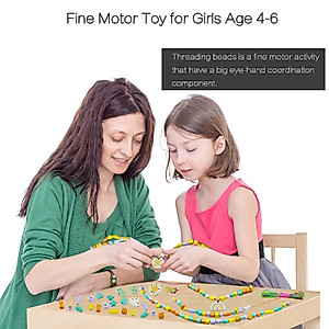 POMIKU Wooden Bead Kits for Kids 4-6, Jewelry Toys for 4, 5, 6, 7 Year Old Girls Birthday Christmas Gifts, Alphabet Necklace Making Kit