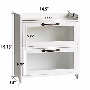 COLLECTIVE HOME - 2 Tiered Storage Cabinet, Countertop Cabinet, Wood Organizer for Kitchen Living Room Bedroom Office, 15.75 x 14.5 x 6.5 (no Pattern, Double Door, White)