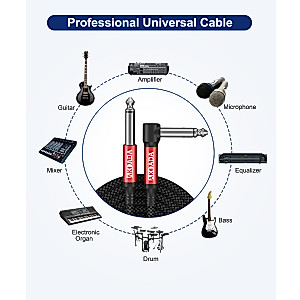 AkoaDa 1/4 Inch Instrument Cable TS Guitar Cable 10 ft 2Pack,Right Angle 6.35mm Male Jack Stereo Audio Electric Guitar Cord Bass AMP Cord for Electric Guitar, Bass Guitar, Pro Audio, Electric Mandolin