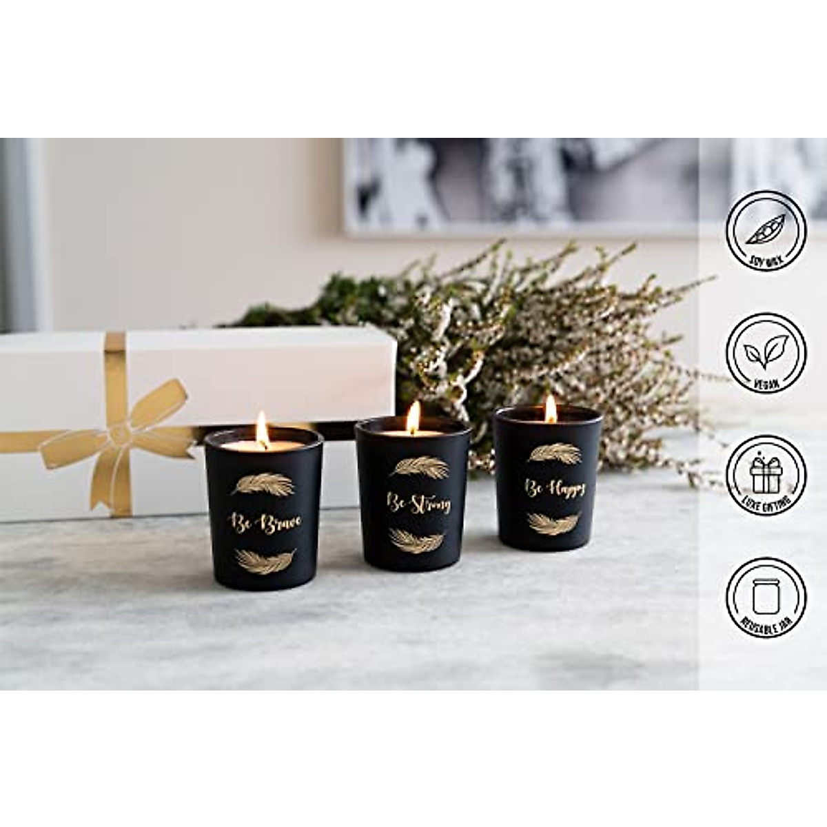 Scented Candle Gift Set with Natural Soy Wax & Aromatherapy Oils (Vanilla, Eucalyptus, Lavender). Packaged in Luxe Gift Box, Gifts for Women, Birthdays, Home Decor & All Occasions