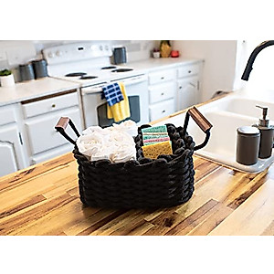 Nat & Jules Thick Woven 12 x 10 Polyester Knit Nesting Baskets Set of 3 - Organize Your Home Linen Closet, Storage Shelves, Bathroom Cabinets or Living Room in Style, Black