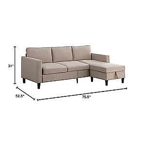 Urban Home Furniture Marcus 77" Mid Century Reversible Sectional with Storage Ottoman - Oatmeal