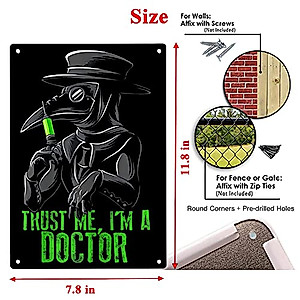 ERMUHEY Trust Me I'm a Doctor Goth Medieval Plague Doctor Sign Metal Tin Sign, Plague Doctor Poster ​for Home Office Restaurants Bedroom Cafes Bars Pub Man Cave Wall Decor Plaque Sign 12x8 Inch