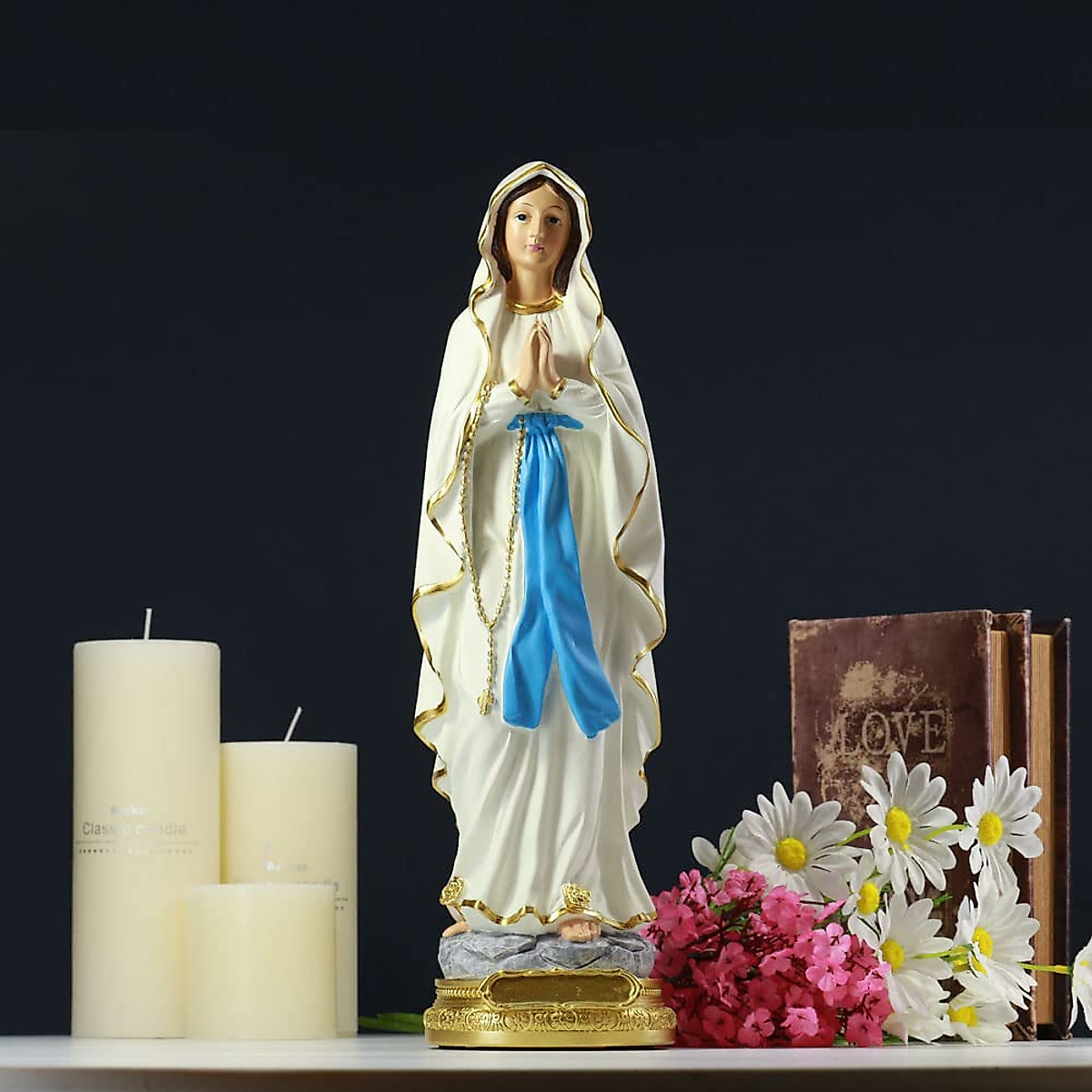 Lourdes Virgin Mary Statue, 12 Inch Catholic Blessed Virgin Mother Mary Statues, Catholic Gift Resin Virgin Mary Figurines, Suitable for Religious and Home Decor, Filling Indoor Space (12 Inch)