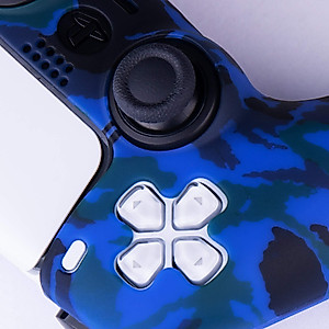 9CDeer 1 Piece of Silicone Transfer Print Protective Cover Skin + 10 Thumb Grips for PlayStation 5 / PS5 Controller Paint Blue