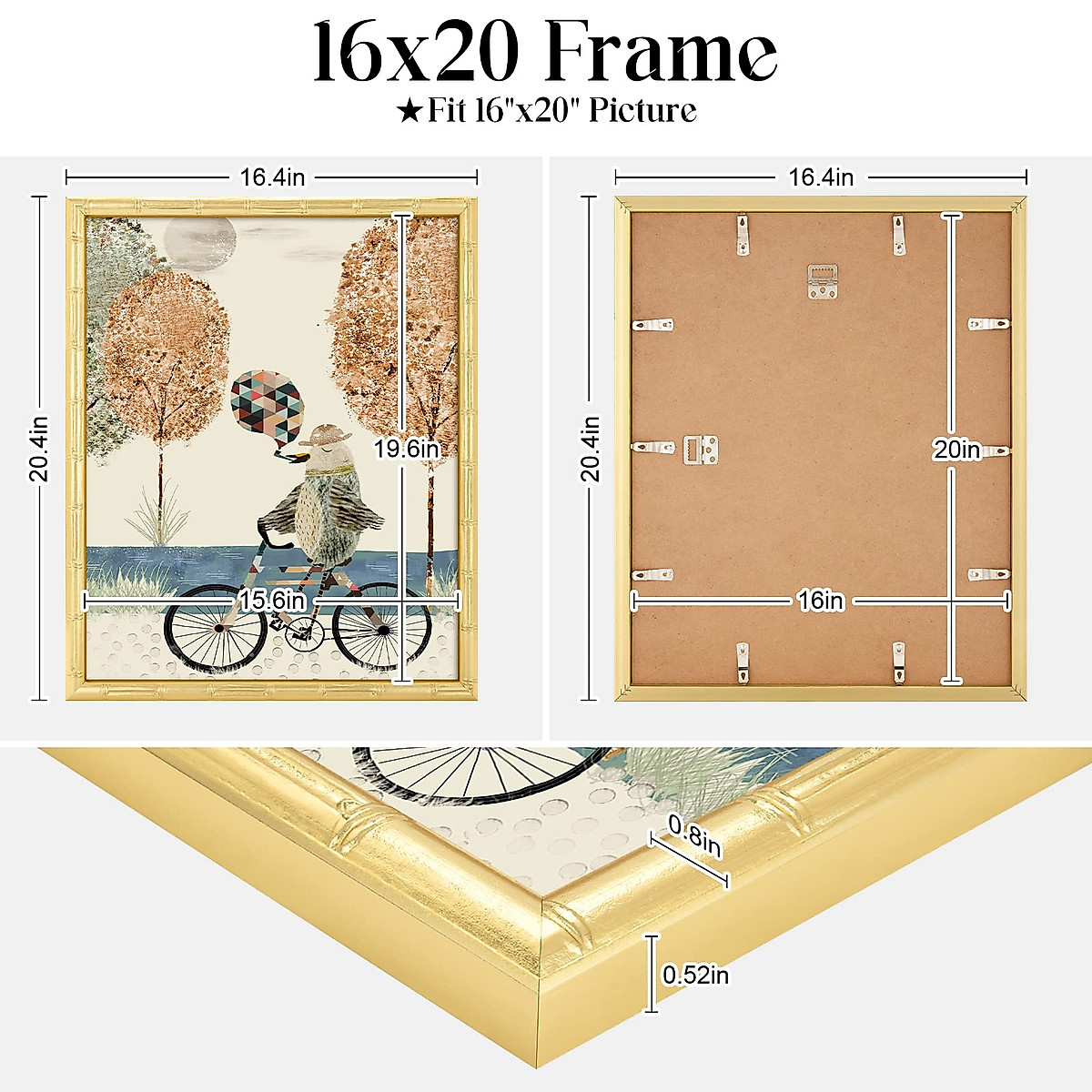 16x20in Picture Frames, PhotoFrame for Wall Home Decoration, Gold