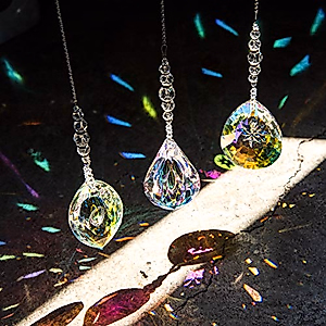 Crystal Suncatchers Hanging Crystals Rainbow 76mm Prisms Pendant with Chakra Beads for Window Decor (Pack of 3)