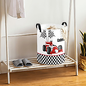 Personalized Laundry Baskets,Race Car Checkered Custom Gift Collapsible Hamper Clothes Storage Bin for Home Room Toy Boys Girl Holiday