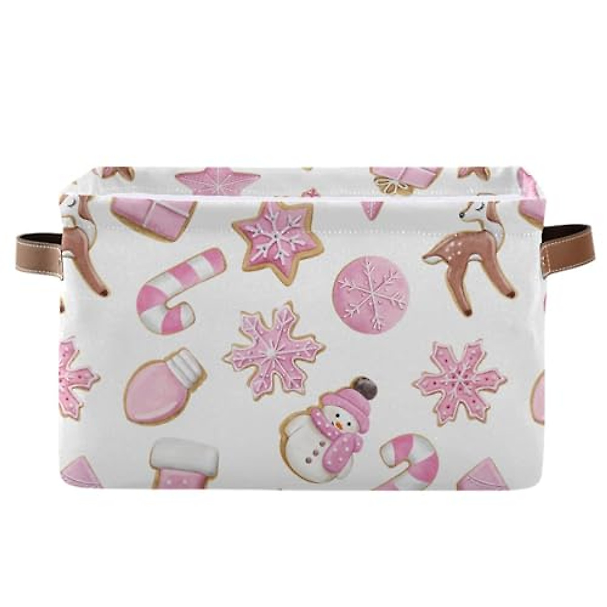 Pink Christmas Cookies Storage Basket Bins Foldable Laundry Hamper Toy Storage Bins Box Organizer for Office Bedroom Clothes Bedroom Living Room,1 pcs