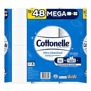 Cottonelle Ultra CleanCare Toilet Paper, 12 Mega Rolls, Strong Bath Tissue (12 Mega Rolls = 48 Regular Rolls)