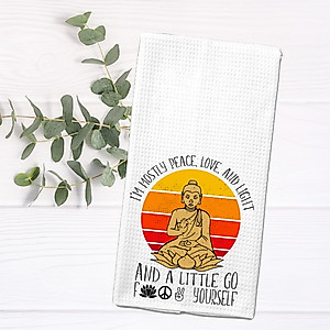 I'm Mostly Peace, Love and Light Adult Funny Retro Yoga Kitchen Tea Bar Towel Gift for Women