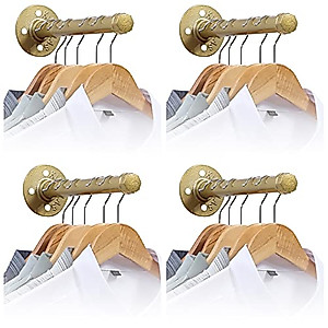 8 Inch Industrial Pipe Clothing Rack, 4 Pcs Gold Shelf Brackets, Wall Mounted Clothes Rack, Heavy Duty Vintage Metal Garment Bracket Frame for Commercial or Residential Wardrobe Clothes Display