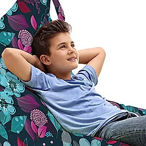 Ambesonne Flower Lounger Chair Bag, Flow of Pale Blue Blossoms and Colorful Leaves Romantic Fantasy Garden Art Pattern, High Capacity Storage with Handle Container, Lounger Size, Multicolor