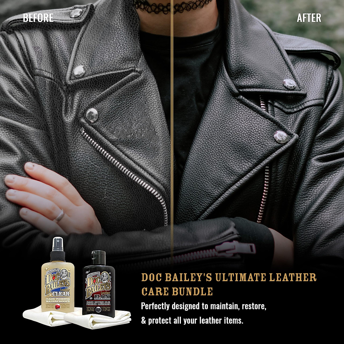 Doc Baileys Black & Colored Leather Cleaner and Conditioner Bundle for Bags, Boots, Saddles & Car Interior - 4oz, 2 Packs