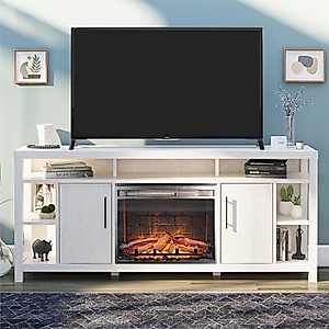 Ameriwood Home Garrick Electric Fireplace Console for TVs up to 75", Ivory Oak
