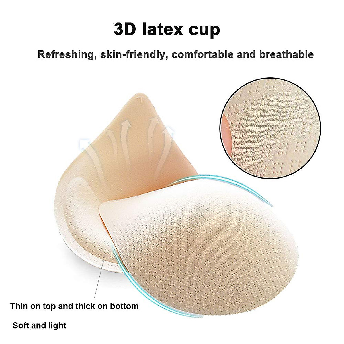 KAHIOE 1 pair teardrop shape latex breast pad Insert Women's Bra Pads Breast Enhancer Chest Push Up Cups for Swimsuits Yoga (Black, M)