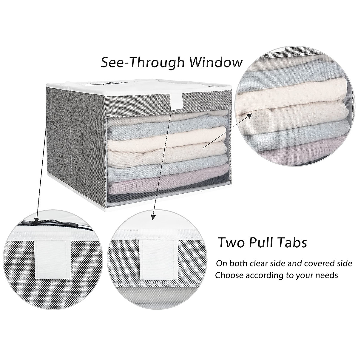 StorageWorks Closet Storage Bins with Clear Window 3 pack, 32L Storage Bins with Lids, Decorative Storage Boxes with Lids and Soft Rope Handles 3 pack