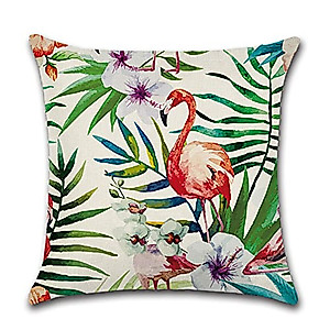 OTOSTAR Pack of 4 Waterproof Throw Pillow Covers, Tropical Plants and Flowers Parrot Flamingo Pattern Cushion Cover, Indoor&Outdoor Decorative Pillowcase for Patio Couch Bed Sofa, 16x16 Inch