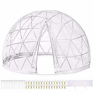 VEVOR Garden Dome 12ft - Geodesic Dome with PVC Cover - Lean to Greenhouse with Door and Windows for Sunbubble, Backyard, Outdoor Winter, Party